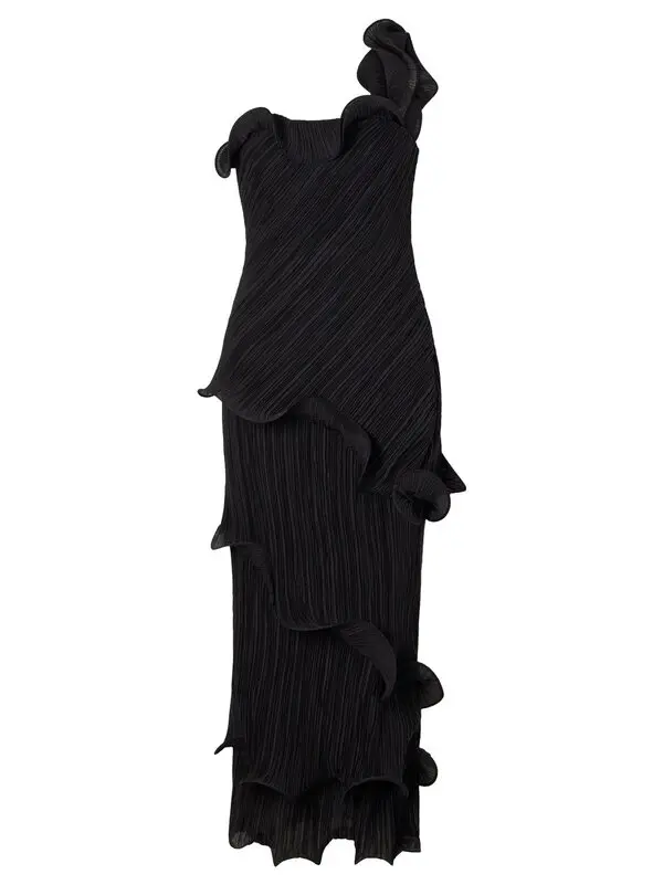 Cult Gaia Payton Plissé Cloqué Gown - Black