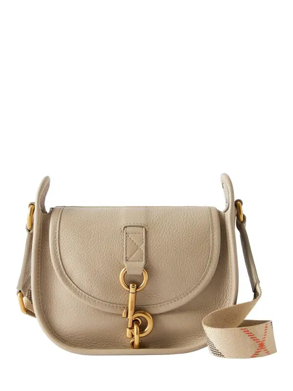 Burberry Leather Shoulder Bag With Checked Strap - Neutrals