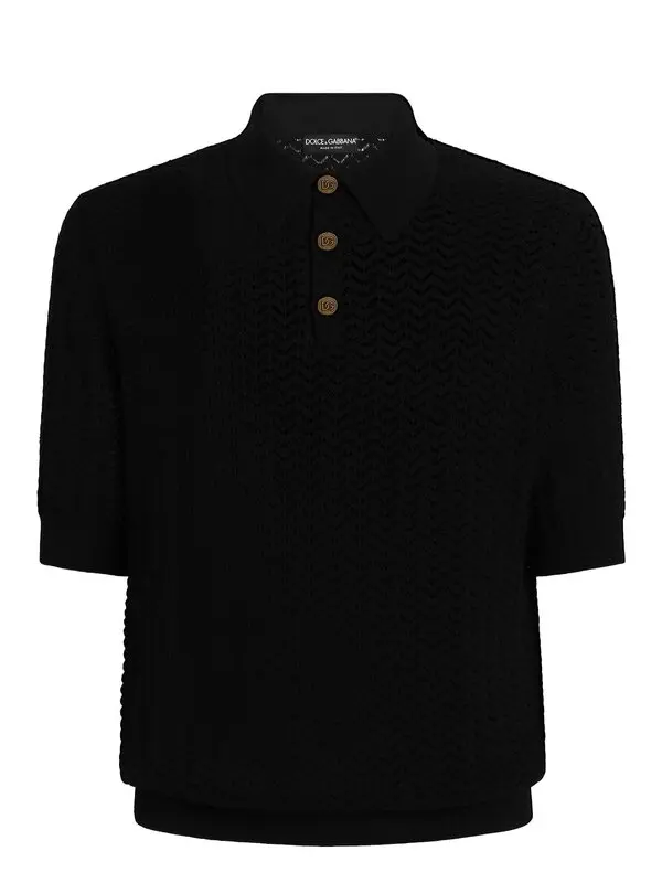 Dolce & Gabbana Polo Shirt In Perforated Cotton - Black
