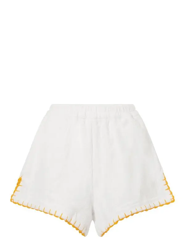 TERRY PUESTO Estate Crochet Trimmed Organic Cotton Terry Shorts - White