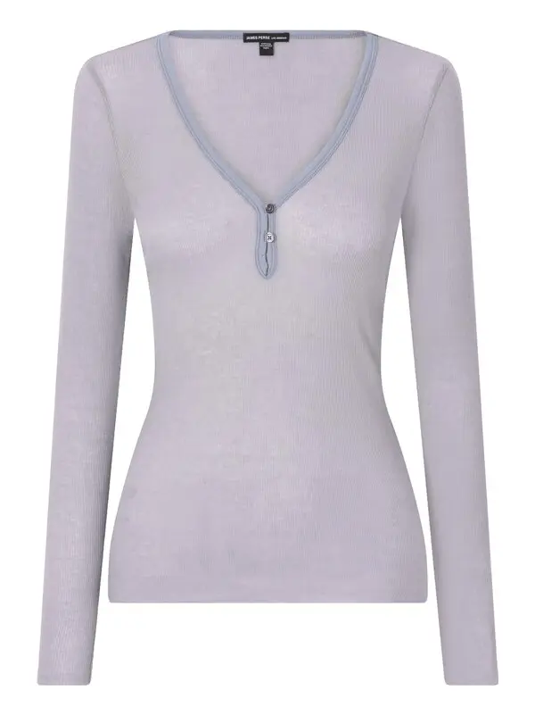 JAMES PERSE Ribbed Cotton And Cashmere-blend Henley T-shirt - Gray