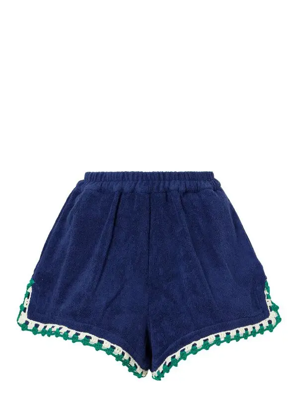 TERRY PUESTO Estate Crochet-trimmed Organic Cotton-terry Shorts - Blue