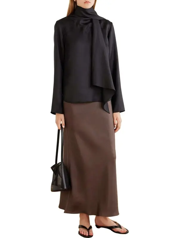 Loulou De Saison Gala Scarf-detail Silk-twill Blouse - Black