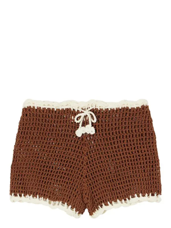 TERRY PUESTO Lido Crocheted Organic Cotton Shorts - Brown