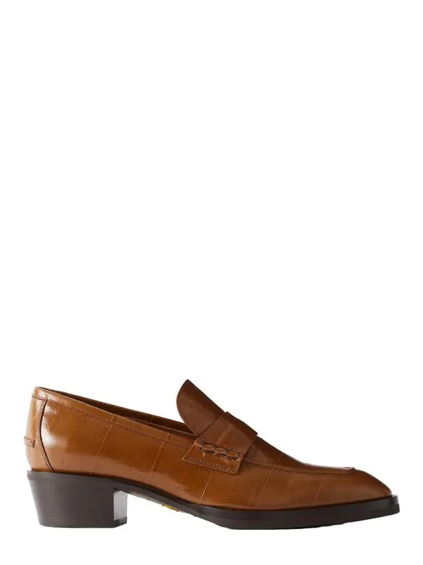 JIMMY CHOO Wilder Eel-effect Leather Loafers With Block Heel - Brown
