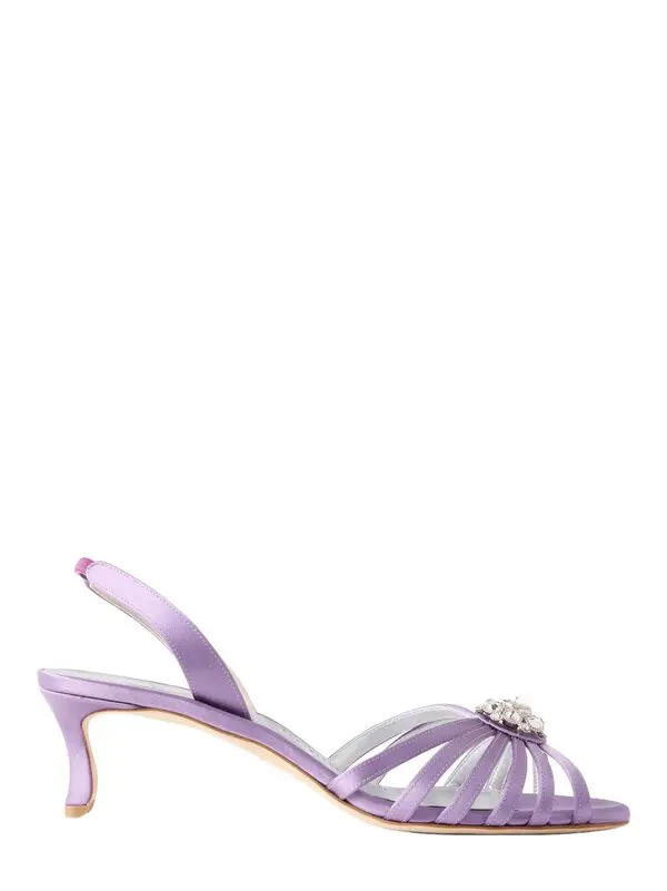 Manolo Blahnik Fulmasli Crystal-embellished Satin Slingback Sandals - Purple