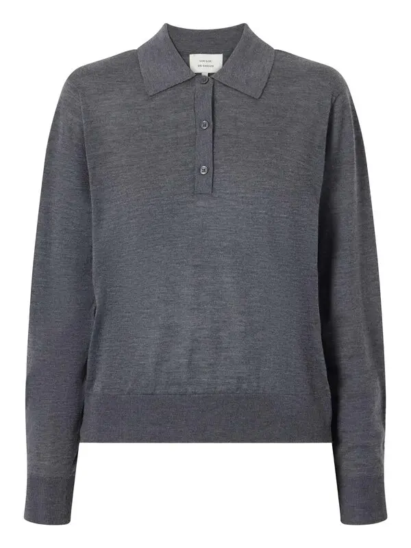 Loulou De Saison Miles Cashmere Polo Sweater - Gray