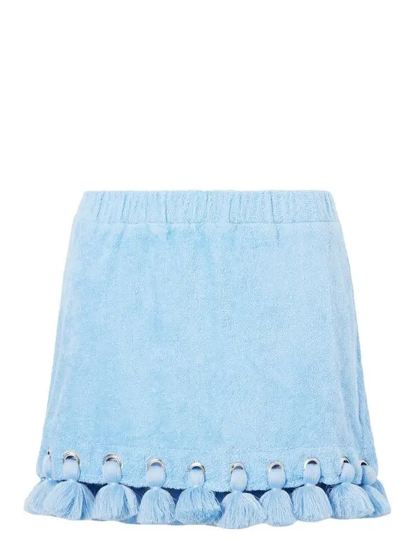 Cap D'antibes Cap D’antibes Georgia Embellished Organic Cotton-terry Mini Skirt - Blue
