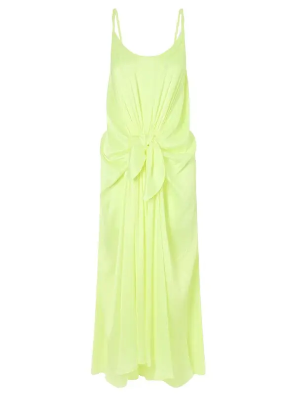 JW Anderson Tie-detailed Crinkled-silk Maxi Dress - Yellow