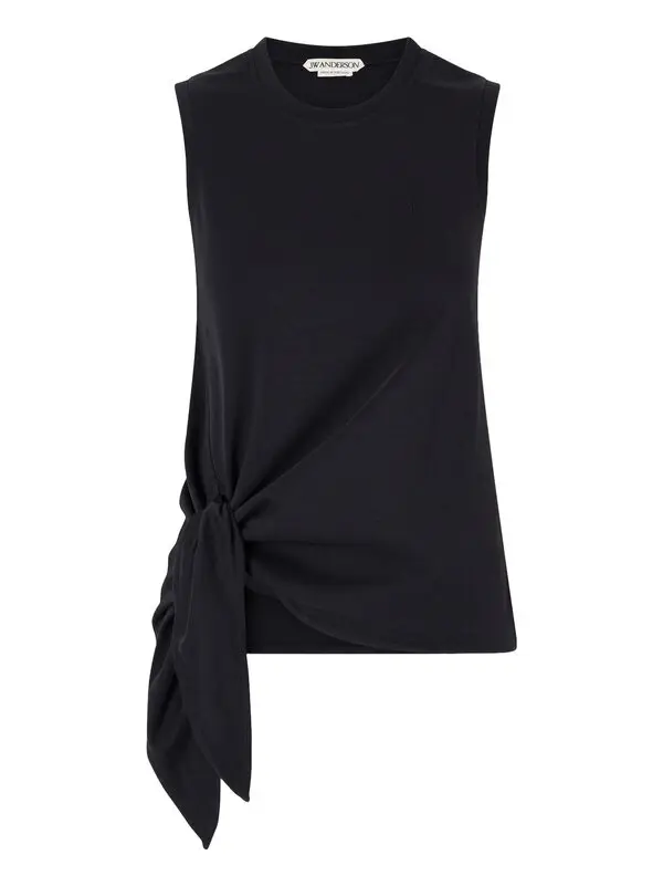 JW Anderson Tie-detailed Logo-embroidered Cotton-jersey Tank - Black