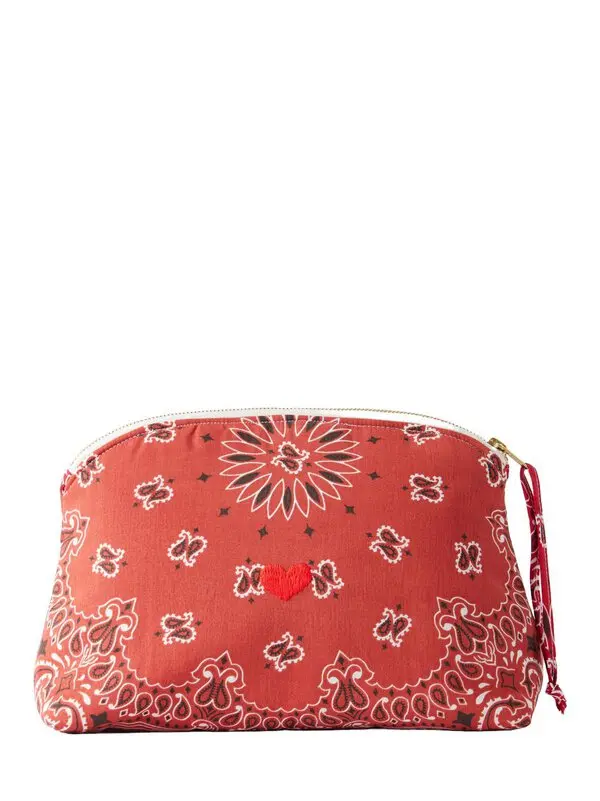 CALL IT BY YOUR NAME Embroidered Bandana-print Cotton Pouch - Red