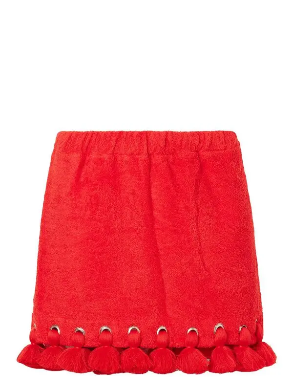 Cap D'antibes Cap D’antibes Georgia Embellished Organic Cotton-terry Mini Skirt - Red