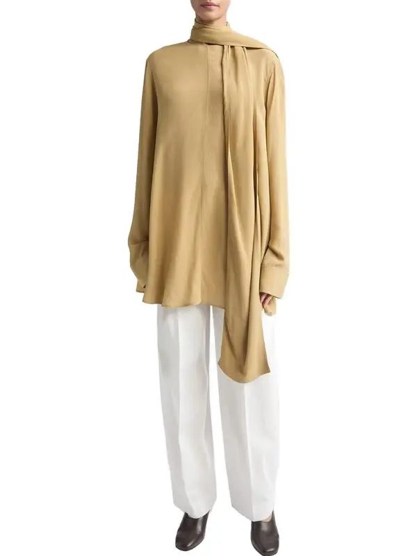 TOTEME Draped Scarf Georgette Top - Desert