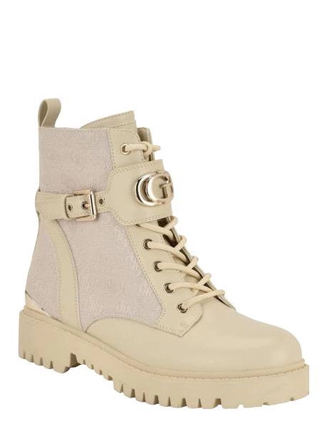 Guess Olanna Combat Boots With Lug Sole - Ivory