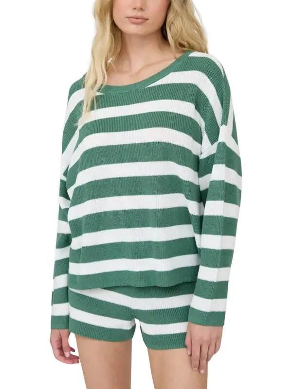 J.O.A. Striped Knit Top And Shorts Set - Green
