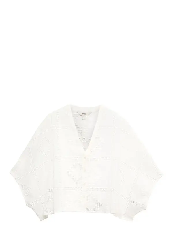 M&s Openwork Embroidered Cotton Kaftan - Soft White