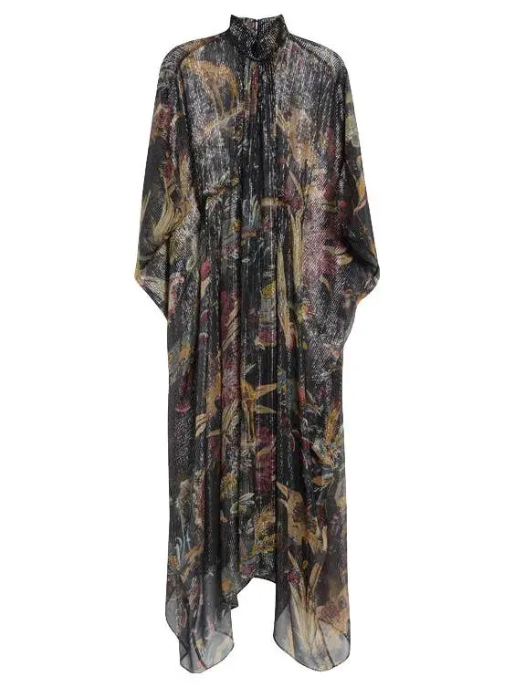Etro Metallic Stripe Print Silk Chiffon Dress - Black