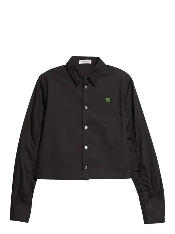 Undercover Boxy Crop Cotton Button-up Shirt - Black