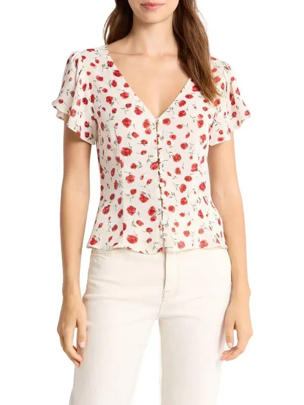 REFORMATION Ramona Floral Print V-neck Top - Dolly