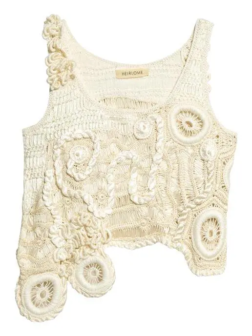 HEIRLOME Asymmetric Freeform Silk & Cotton Lace Tank - Ivory