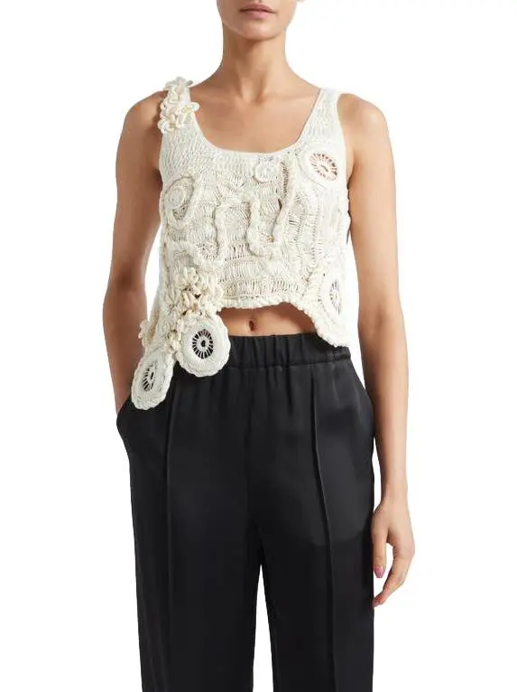 HEIRLOME Asymmetric Freeform Silk & Cotton Lace Tank - Ivory
