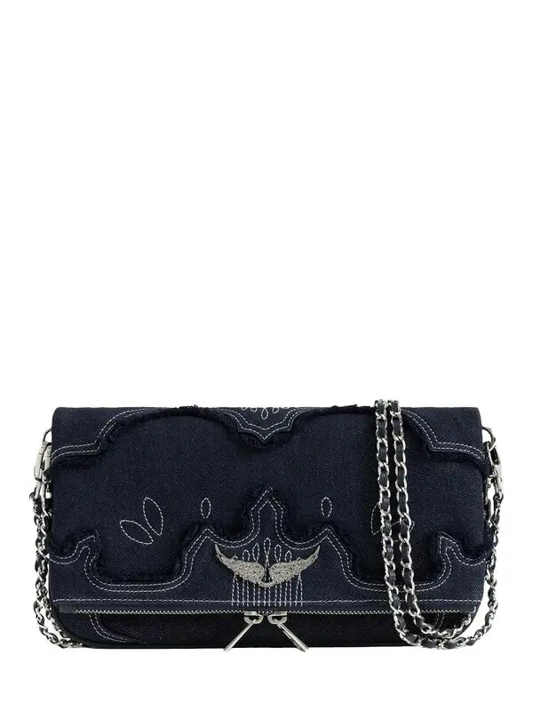Zadig&Voltaire Rock Denim Clutch With Crystal Wings - Silent