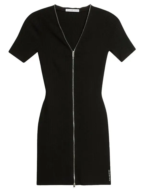Alexander Wang Zip Pointelle Rib Sweater Dress - Black