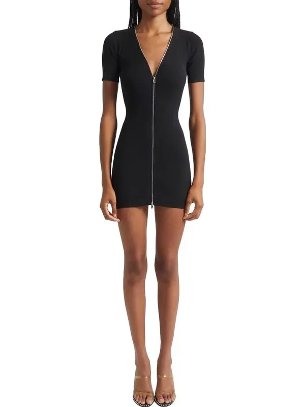 Alexander Wang Zip Pointelle Rib Sweater Dress - Black