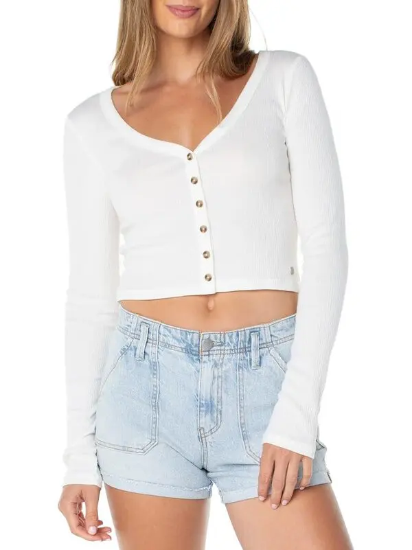 Roxy Terrace Cropped Long Sleeve Top - Cloud Dancer