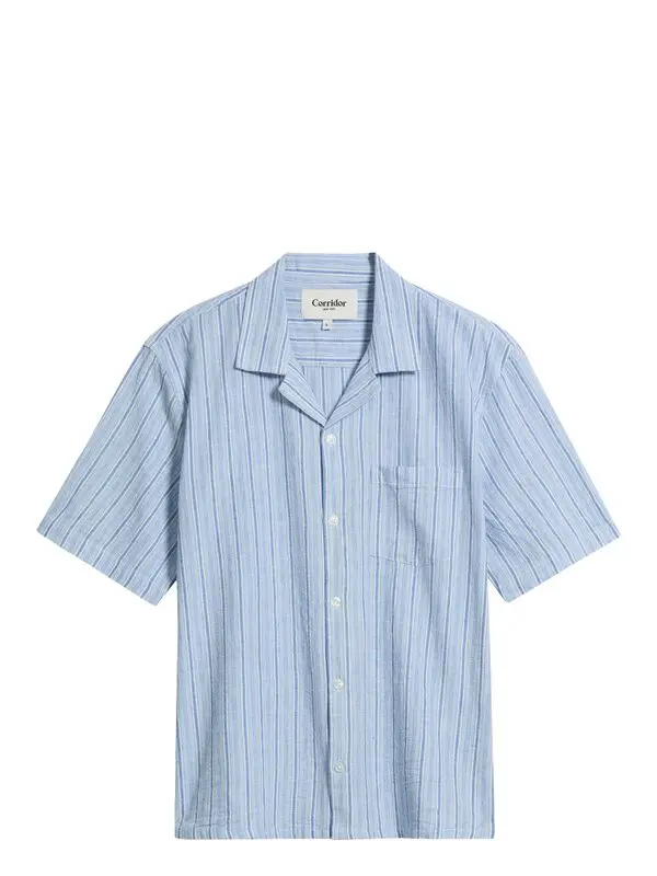 CORRIDOR Stripe Cotton & Linen Camp Shirt - Blu