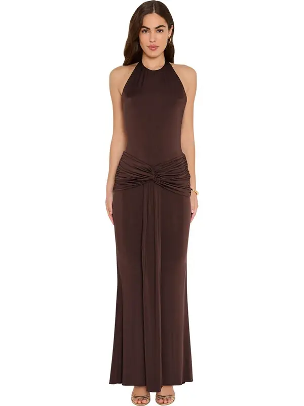 Amanda Uprichard Breana Halterneck Maxi Dress - Cocoa
