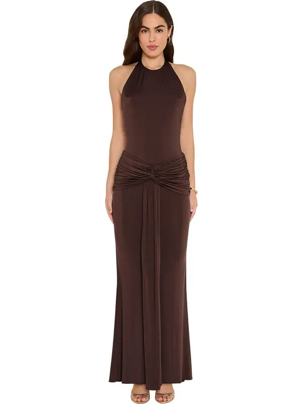 Amanda Uprichard Breana Halterneck Maxi Dress - Cocoa