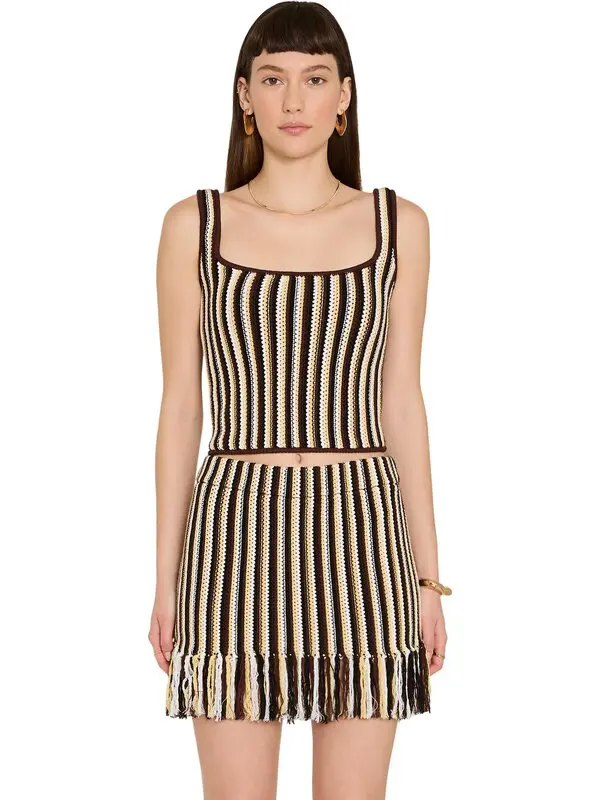 Amanda Uprichard Jolie Crocheted Striped Square Neck Tank - Cocoa Combo