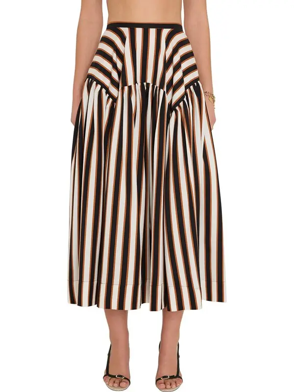 Amanda Uprichard Spencer Midi Skirt In Sabla Stripe - Ivory Combo