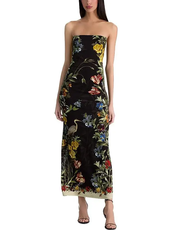 Alice + Olivia Delora Strapless Midi Dress - Desert Sprigs Black