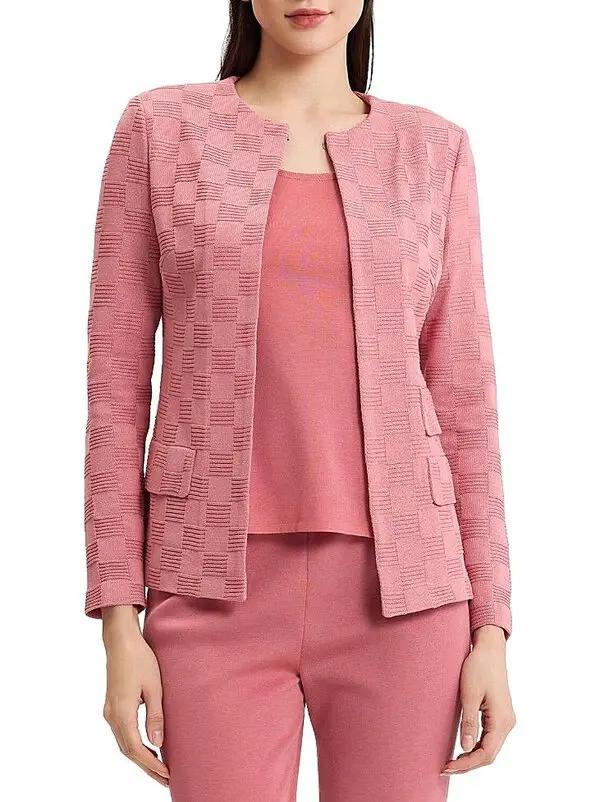 Misook Tailored Tonal Checkered Knit Jacket - Honeysuckle