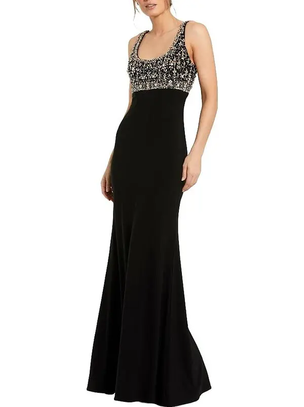 Mac Duggal Embellished Scoop Neck Fitted Jersey Gown - Black