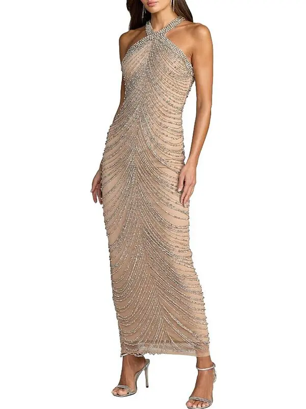 Mac Duggal Maxi Gown - Nude Silver