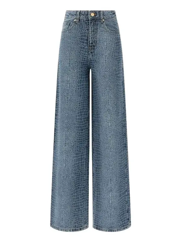 SELF-PORTRAIT Croc Effect Wide Leg Jeans - Multicolor