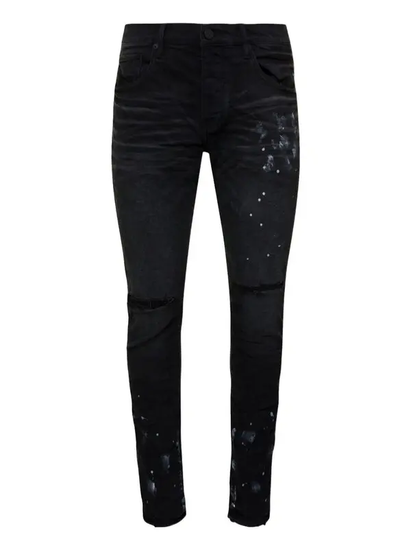 PURPLE BRAND P001 Resin Knee Slit Jeans - Black