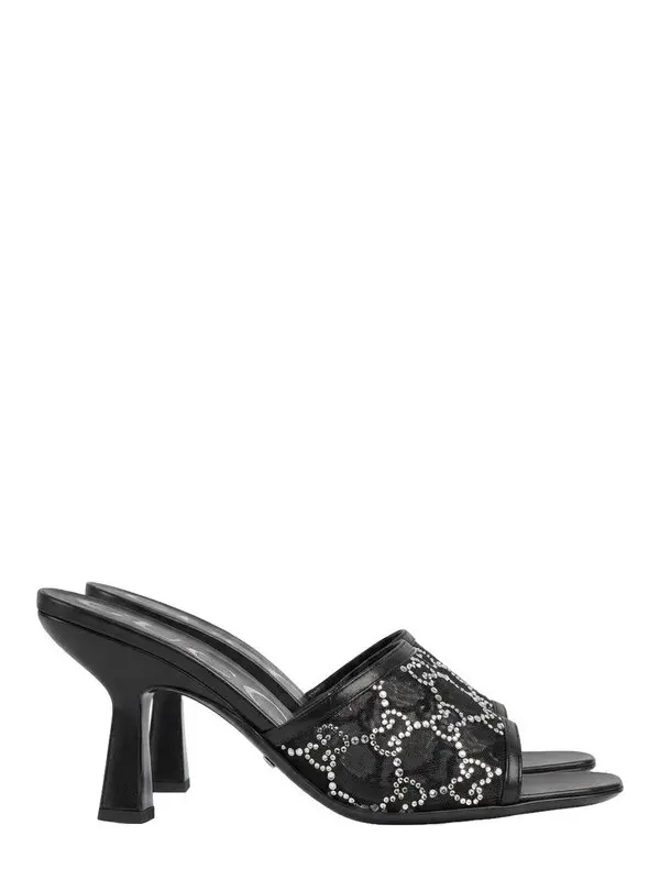 Gucci Monogram Crystal Mesh Slip-on Mules - Black