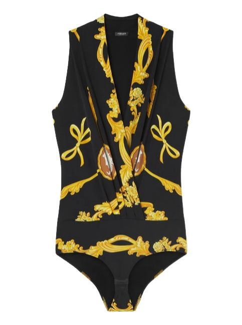 Versace Barocco-printed V-neck Bodysuit - Black