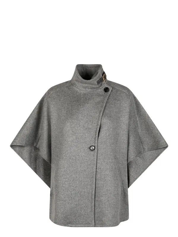 Max Mara High-neck Cape With Adjustable Buckle And Button Closure - Gray