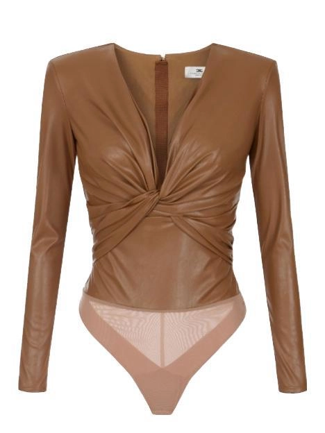 Elisabetta Franchi V-neck Bodysuit With Knot Detail - Cigar