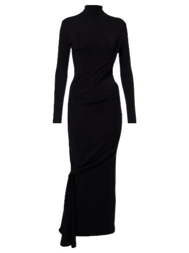 MUGLER Draped Wool-blend Jersey High Neck Midi Dress - Black