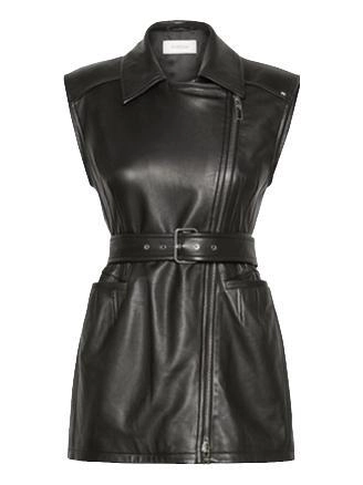 Sportmax Leather Zippered Vest With Belt - Black