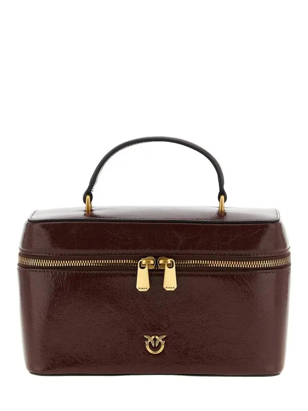 Pinko Crumpled Effect Leather Handbag With Gold Tone Hardware - Brown