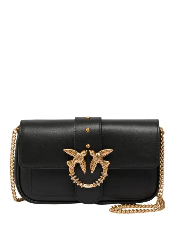 Pinko Love Bag Pocket Small Leather Shoulder Bag With Jewel Buckle - Black