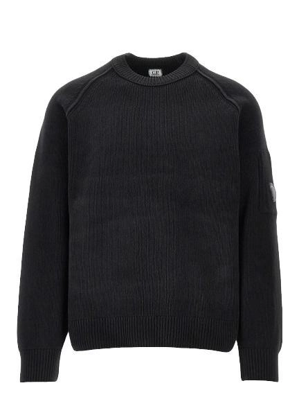 C.P. COMPANY Ribbed Knit Crewneck With Lens Detail - Black
