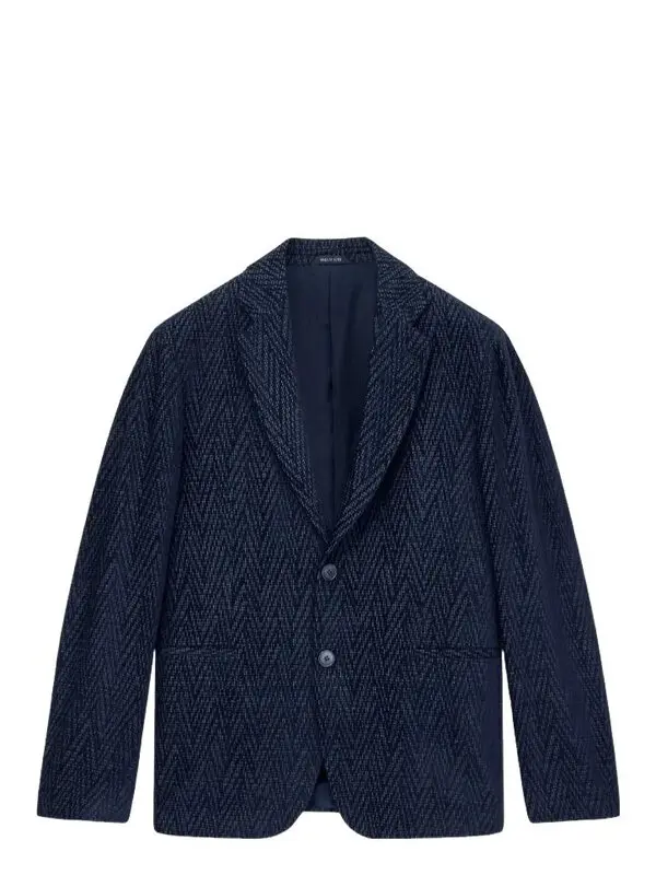 Giorgio Armani Blazer Regular Fit With Silk And Chenille Macro Chevron - Black